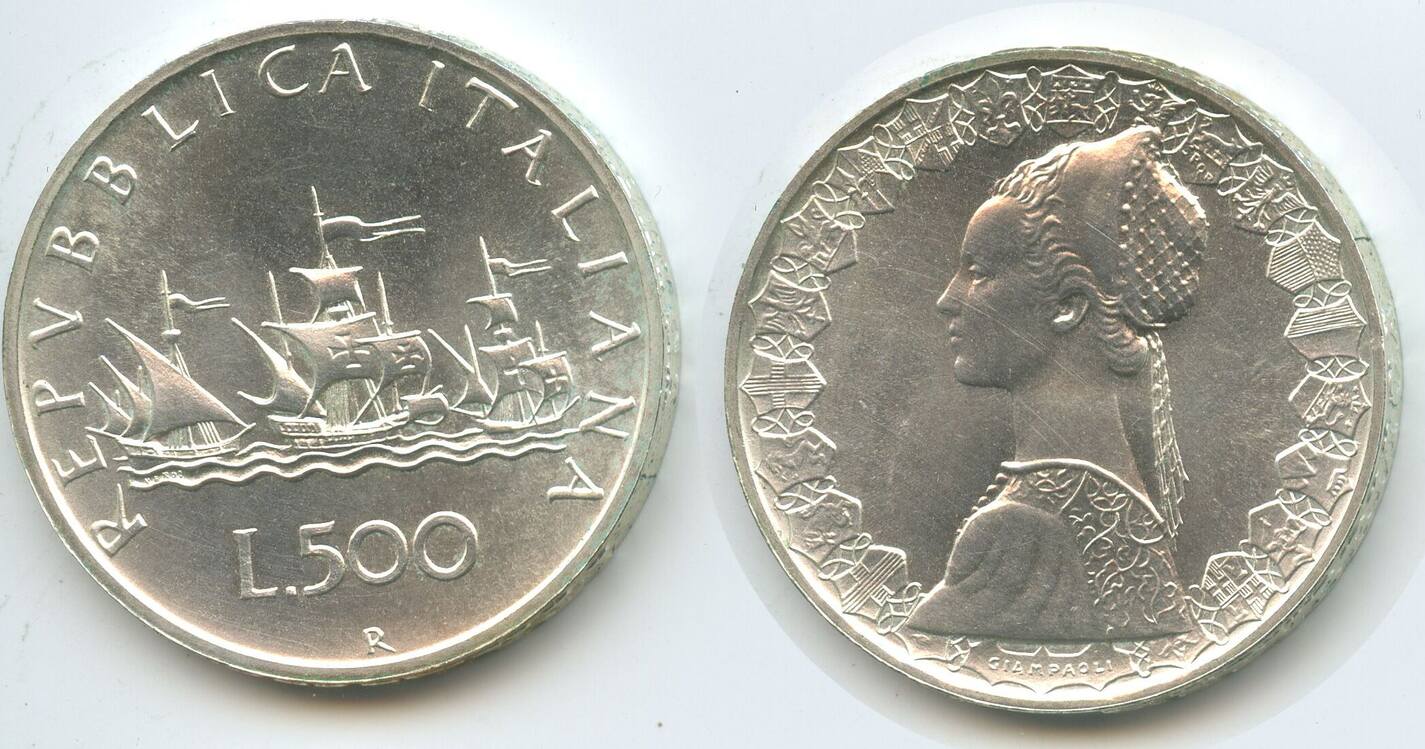 Italien Republik 500 Lire Silber 2001 R Rom M#7645 - Christopher Columbus's ships, Nina, Pinta ...