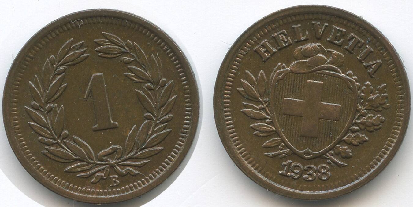Schweiz Eidgenossenschaft 1 Rappen 1938 B Bern G16511 - Helvetia Switzerland Suisse Fast ...