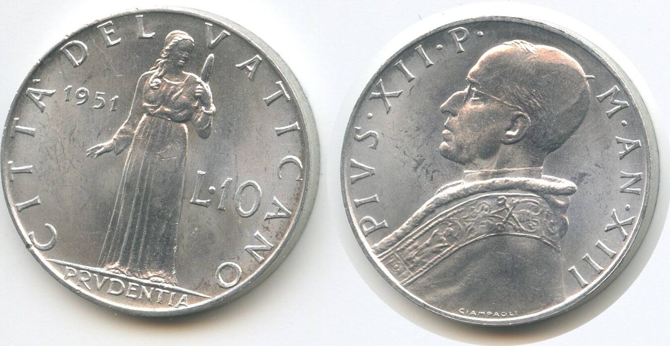 Vatikan 10 Lire 1951-XIII M#6387 - Vatican City Pius XII.1939-1958 Fast Unzirkuliert | MA-Shops