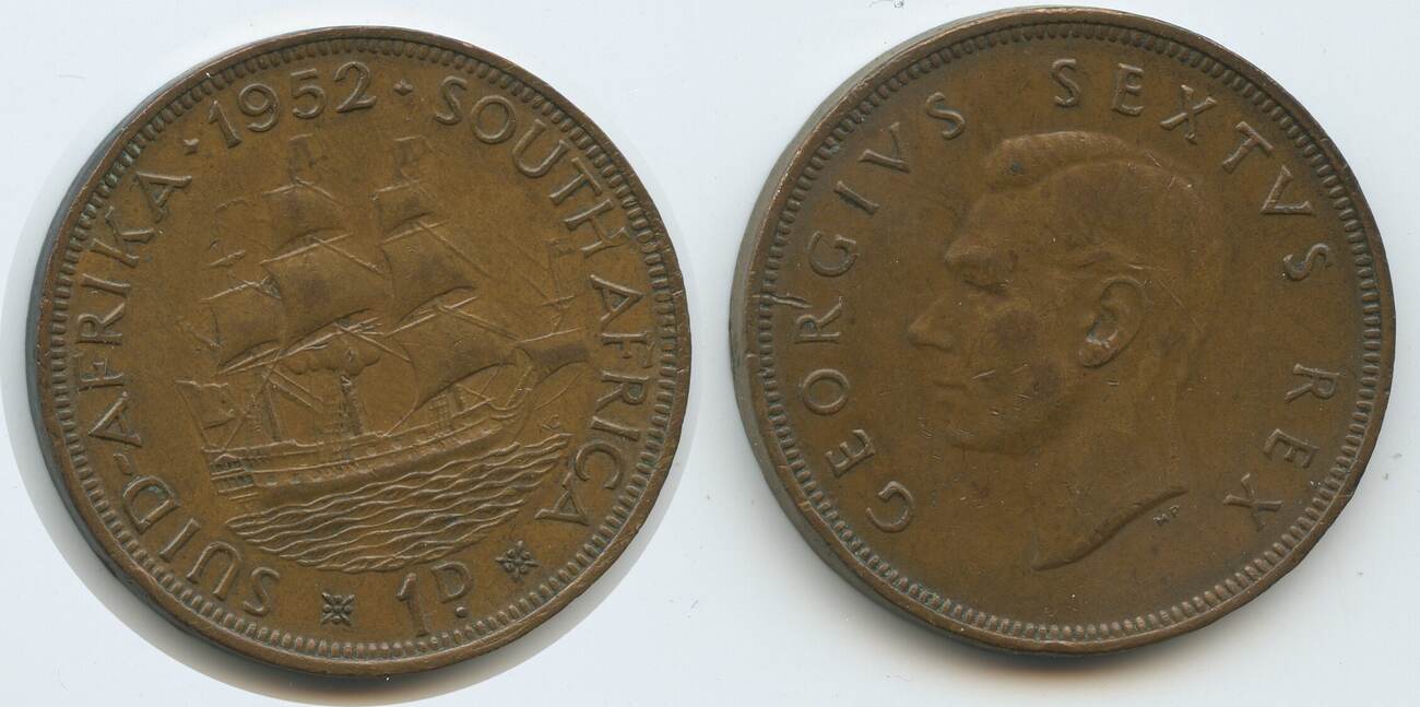Südafrika 1 Penny 1952 G9389 - Ship Dromedaris - King George VI. 1936 ...