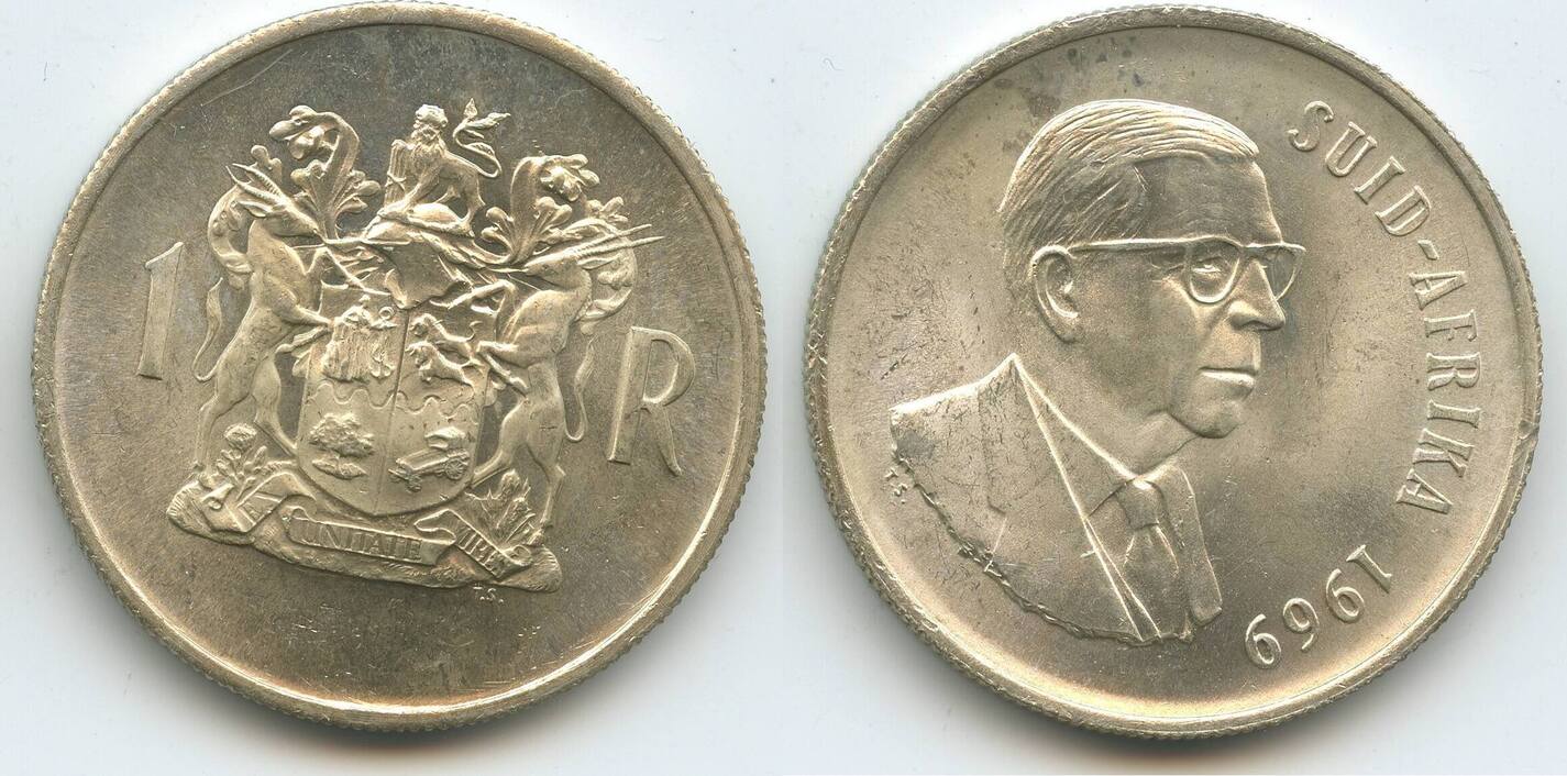 Südafrika South Africa 1 Rand Silber 1969 H0155 - Dr. T.E. Dönges ...