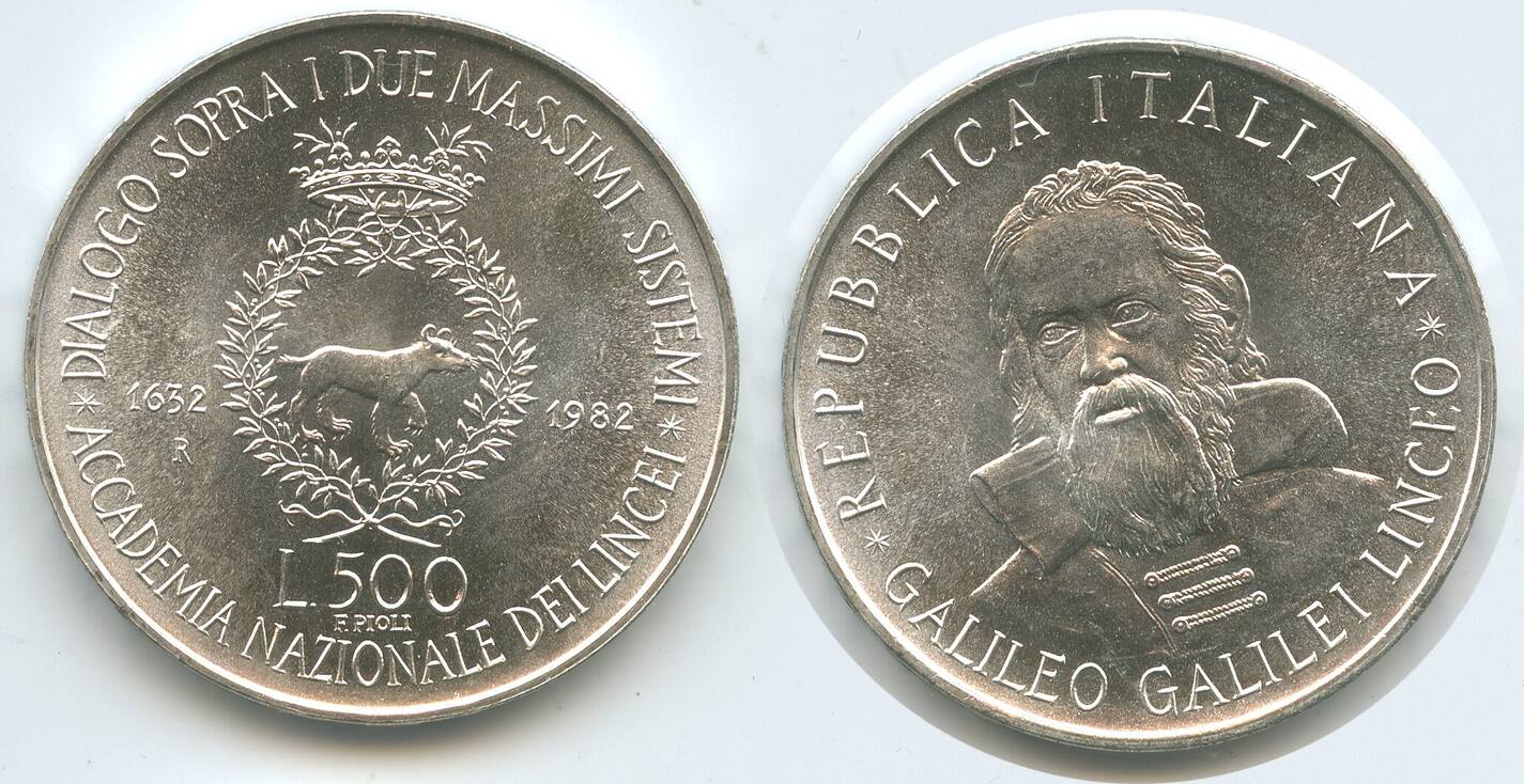 Italien Republik 500 Lire Silber 1982 R Rom M#7639 - Galileo Galilei - 350th Anniversary of his ...