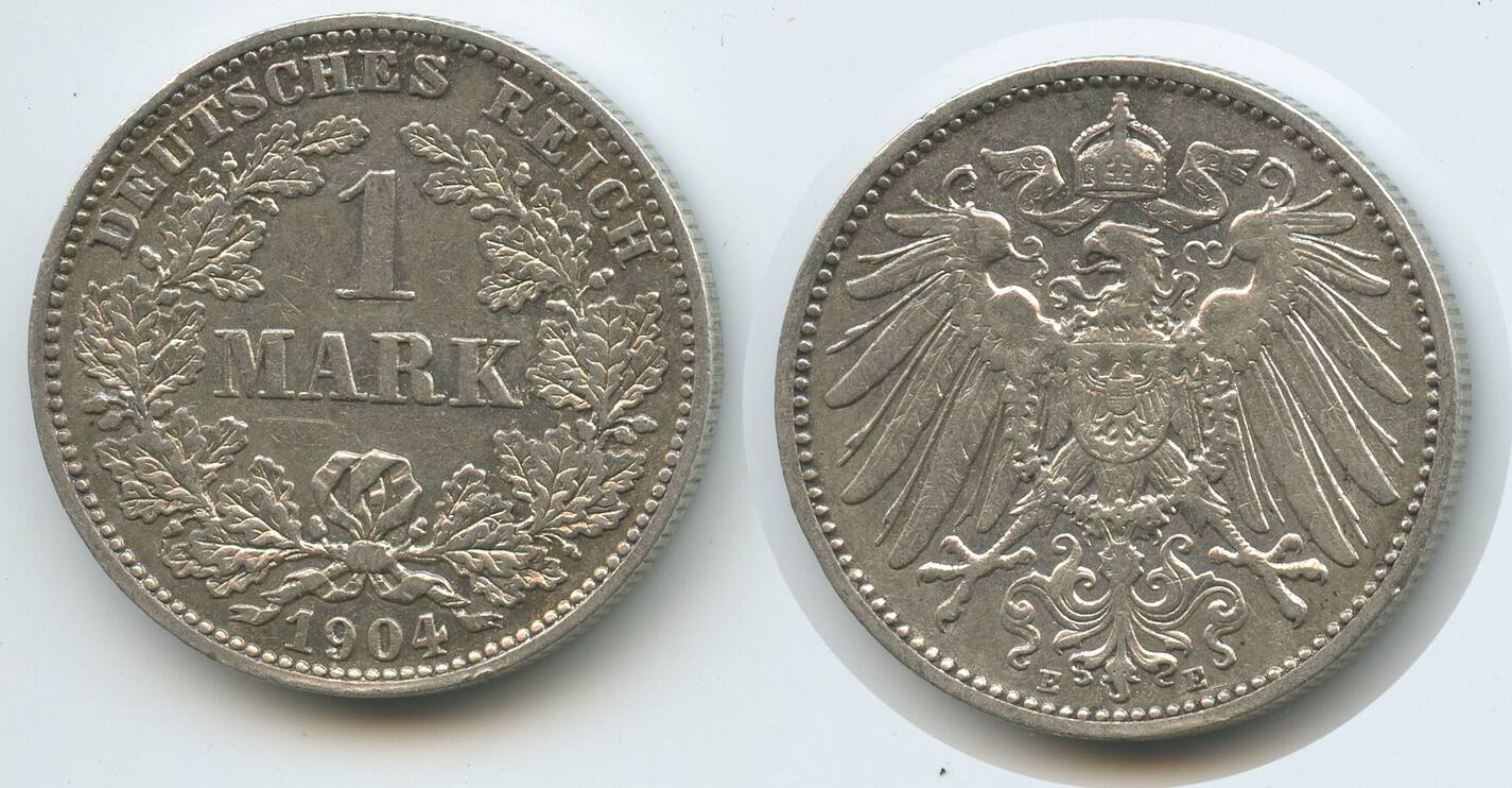 Deutsches Reich Kaiserreich 1 Mark Silber 1904 E Muldenhütten G10271 - Germany Empire Wilhelm II ...