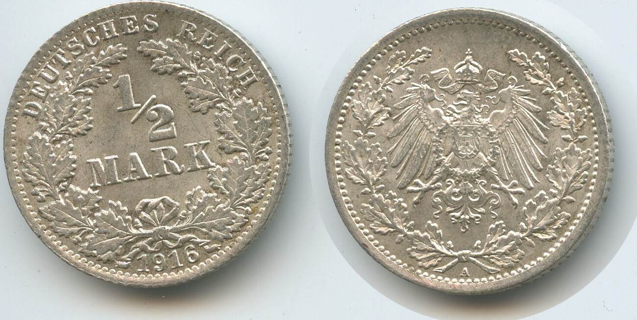 Deutsches Reich Kaiserreich ½ Mark Silber 1916 A Berlin G10295 - Wilhelm II. Germany Empire ...