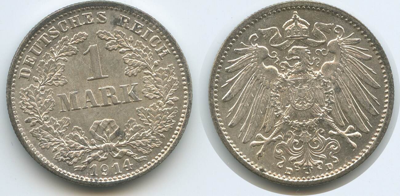 Deutsches Reich Kaiserreich 1 Mark Silber 1914 D München G10241 - Germany Empire Wilhelm II ...
