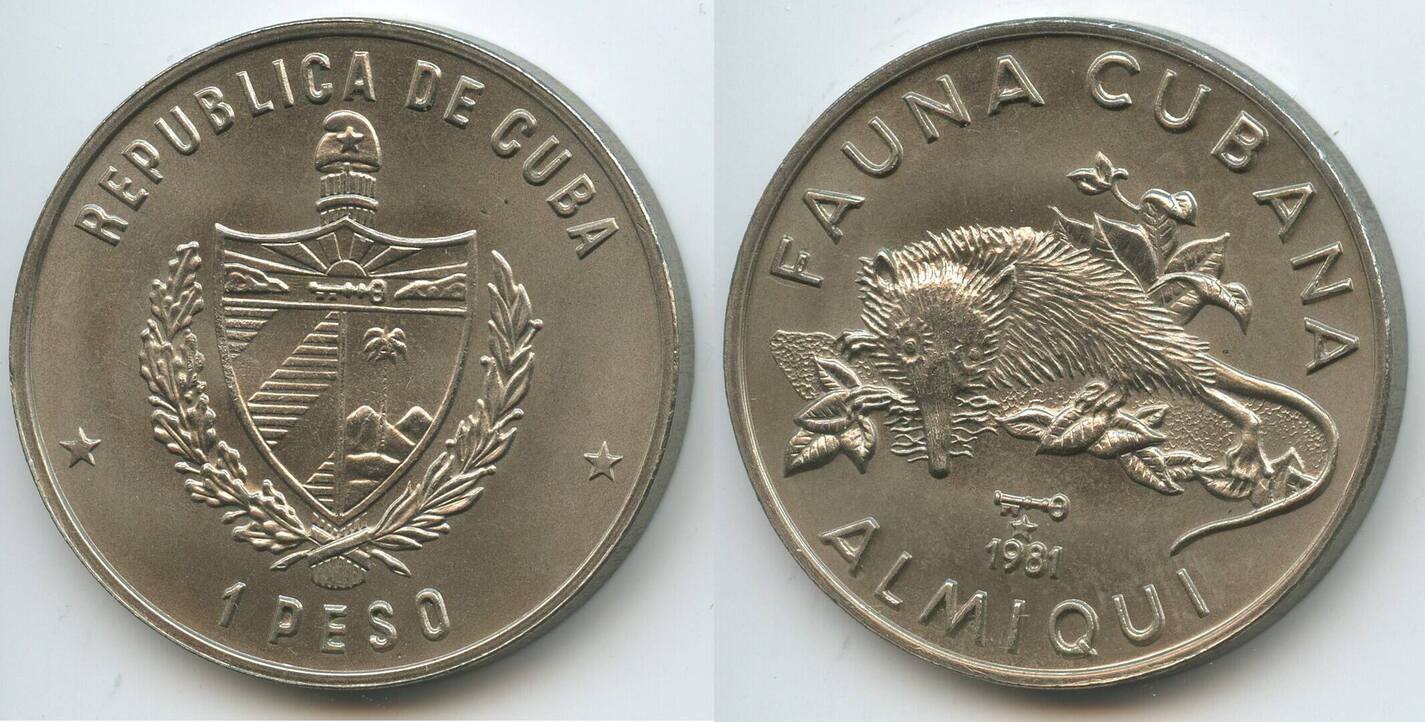1 Peso 1981 M#5941 - Almiqui Kuba-Schlitzrüssler - Solenodon cubanus ...