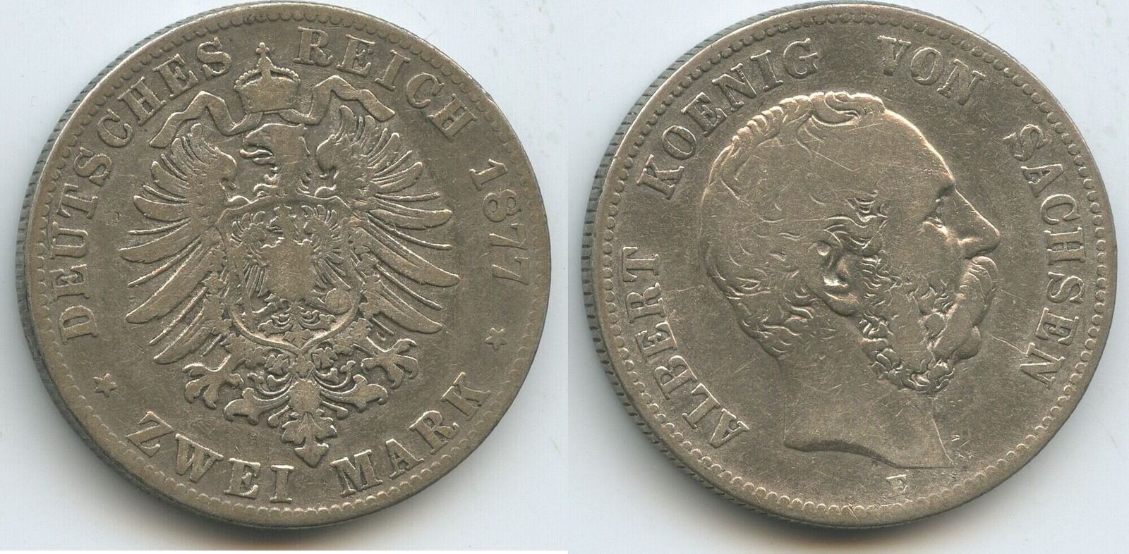 Deutsches Reich Kaiserreich Sachsen 2 Mark Silber 1877 E Muldenhütten S0061 - König Albert I ...