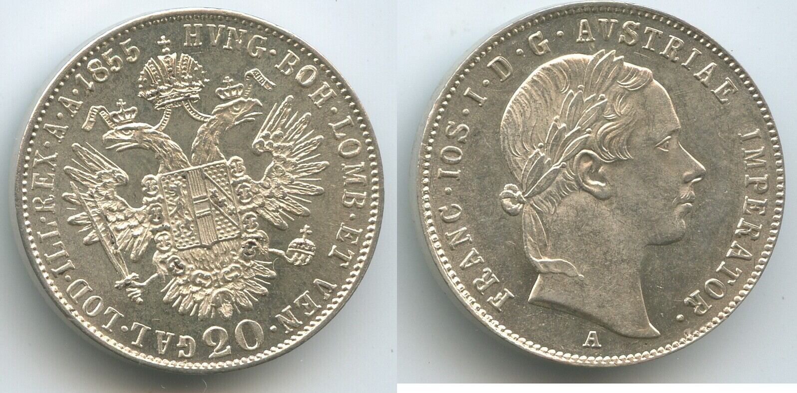Österreich Kaiserreich 20 Kreuzer Silber 1855 A Wien H0871 - Kaiser Franz Joseph I. 1848-1916 ...