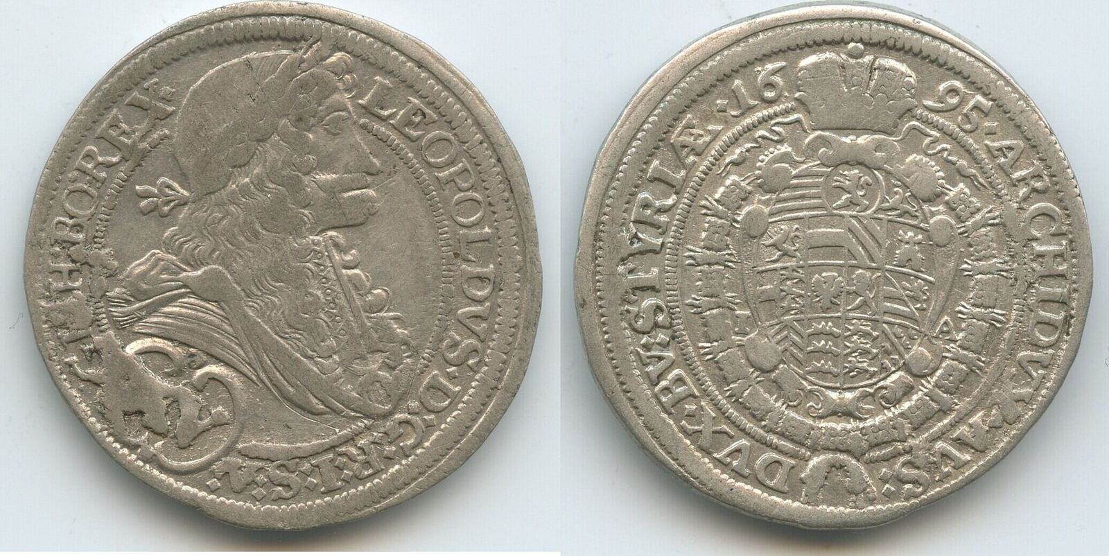 RDR Österreich Steiermark XV Kreuzer (15 Kreuzer) Silber 1695 IA Graz H0841 - Leopold I. 1658 ...
