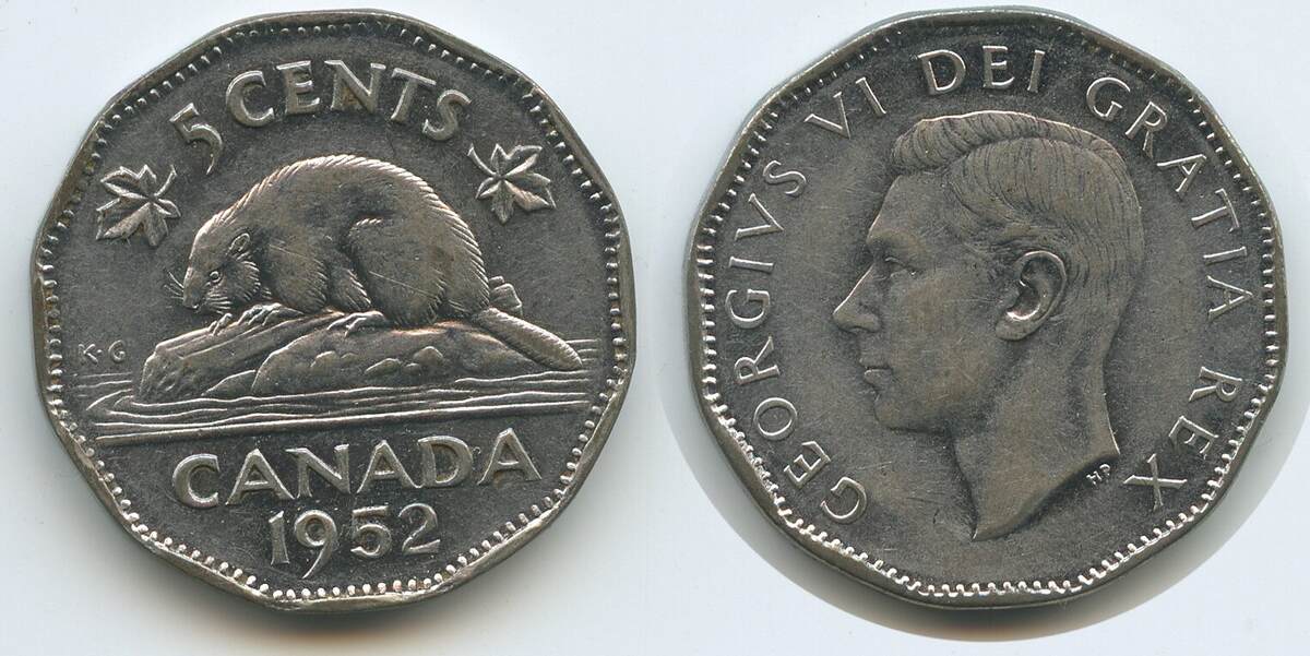 Kanada 5 Cents Chrom 1952 G6512 - Biber Georg VI. 1936-1952 Canada Sehr Schön | MA-Shops