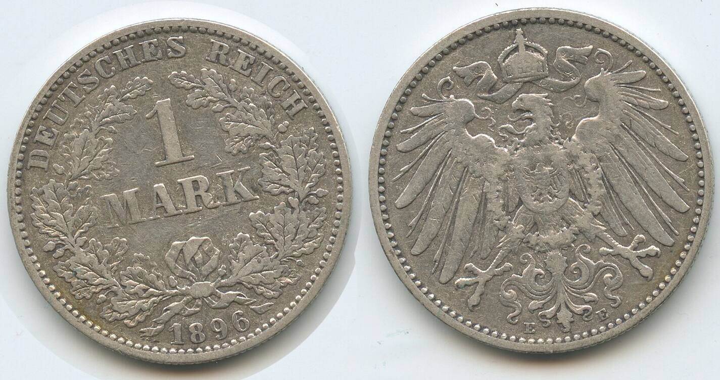 Deutsches Reich Kaiserreich 1 Mark Silber 1896 E Muldenhütten G10281 - Wilhelm I. 1871-1888 ...