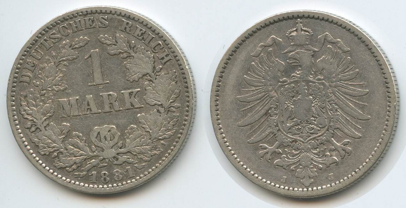 Deutsches Reich Kaiserreich 1 Mark Silber 1881 J Hamburg G10351 - Wilhelm I. 1871-1888 Germany ...