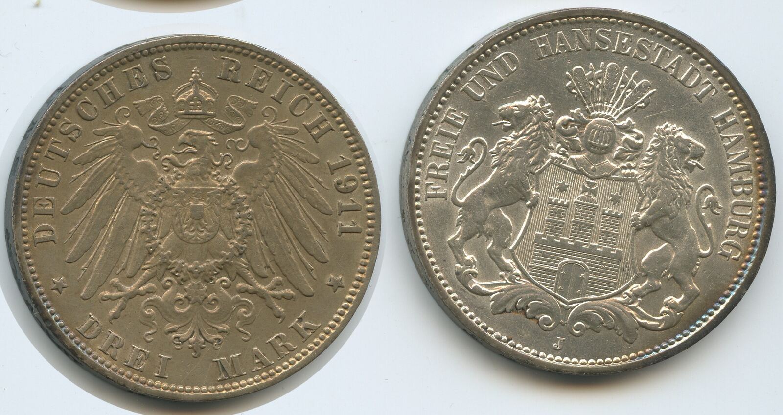 Deutsches Reich Kaiserreich 3 Mark Silber 1911 J Hamburg S0063 - Freie und Hansestadt Hamburg ...