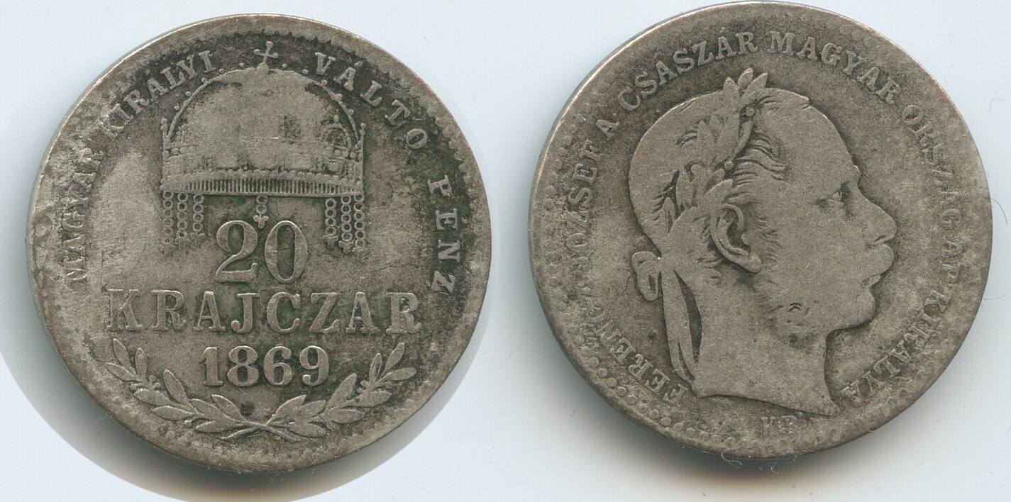 Ungarn Kaiserreich 20 Krajczár Silber 1869 KB Kremnitz H1044 - Franz Josef I. 1848-1916 ...