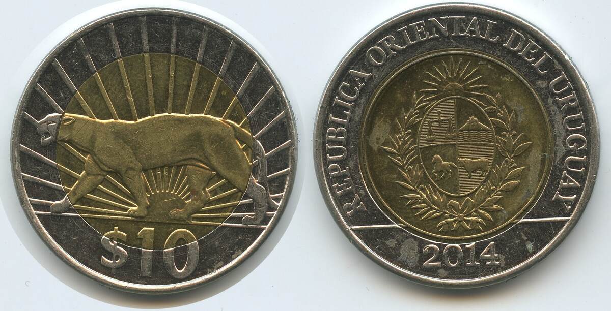 10 Pesos 2014 G15910 - Cougar Puma - Native fauna of Uruguay Vorzüglich ...