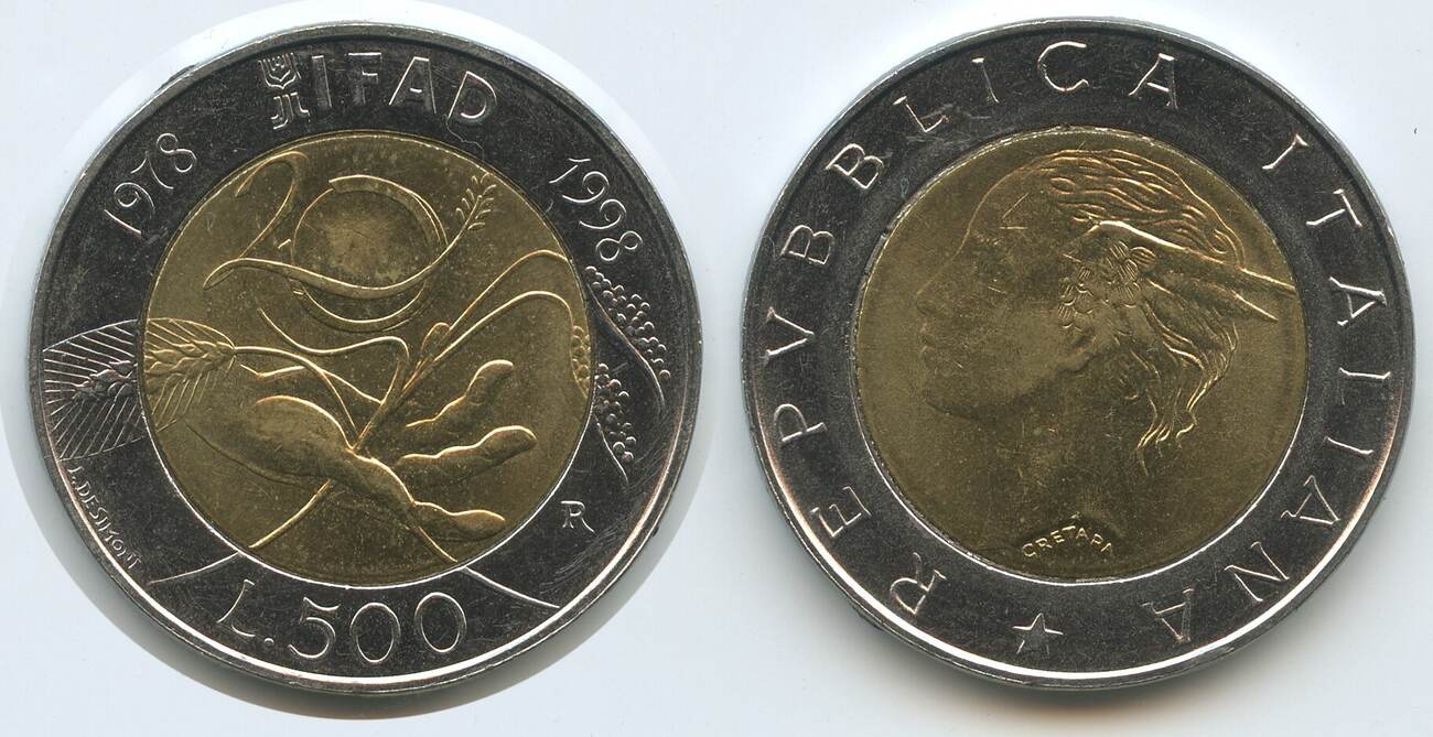 Italien Republik 500 Lire 1998 R G2875 - International Fund for Agricultural Development F.A.O ...