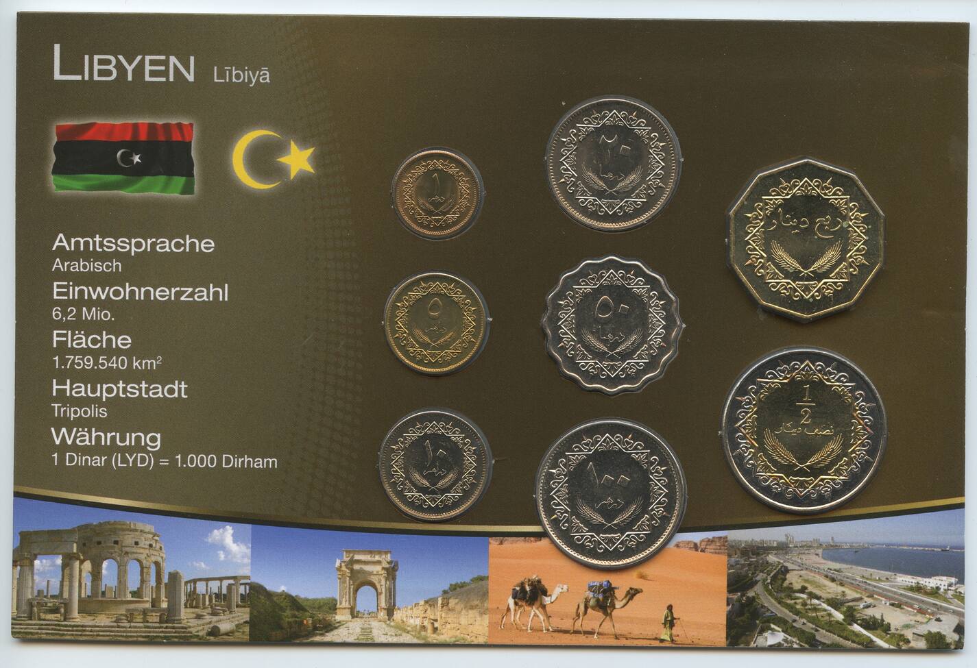 Libyen 1 Dirham bis ½ Dinar KMS 1979-2004 GN692d - Libya Kursmünzensatz ...