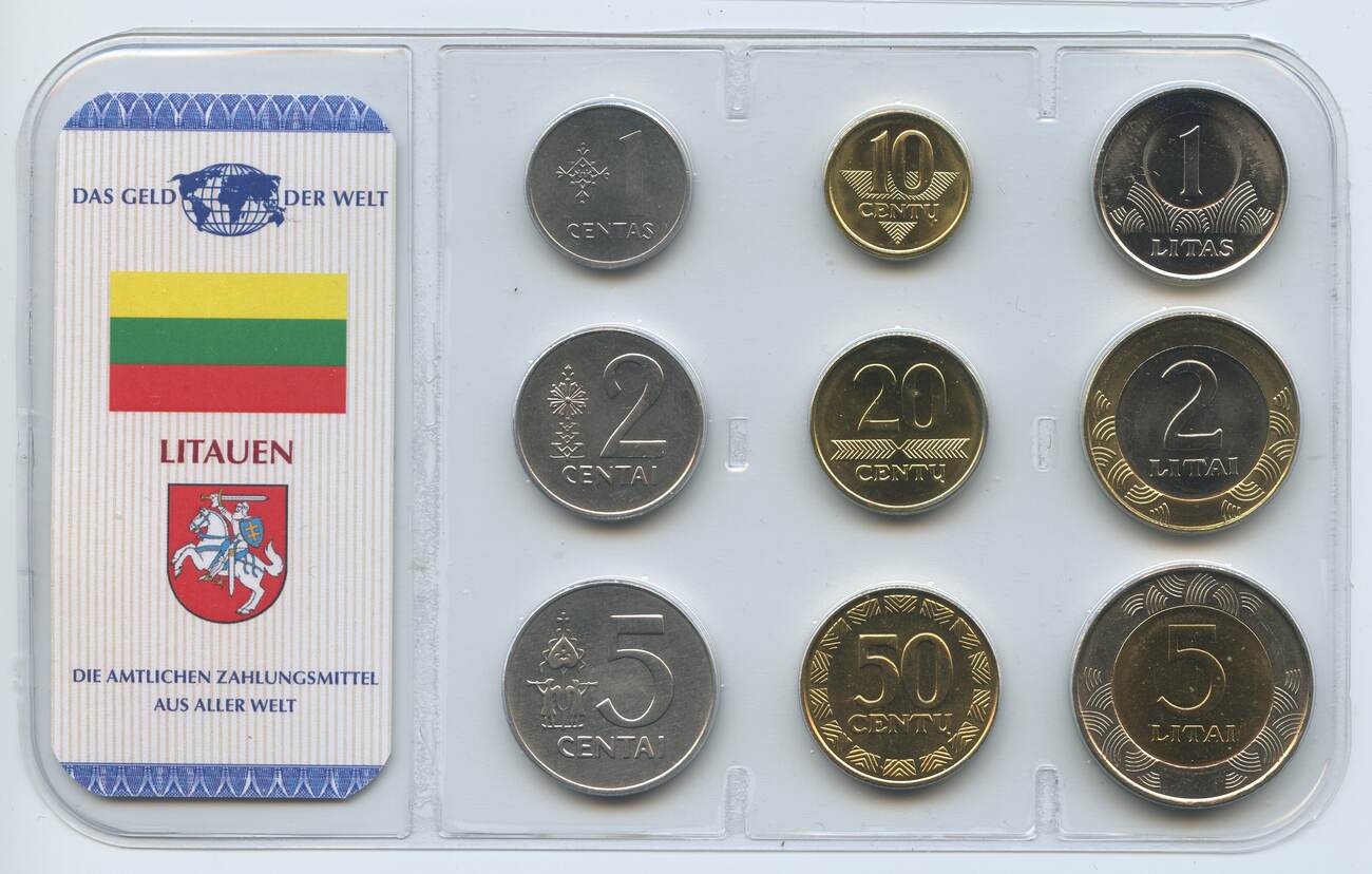 Litauen 1 Centas - 5 Litai KMS 1991-2008 GN692l - Kursmünzensatz Coin ...