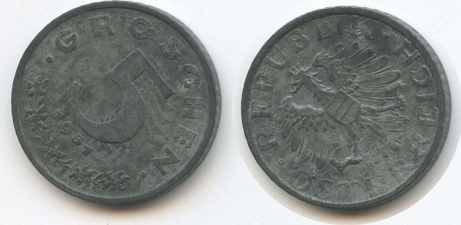 Österreich 5 Groschen 1951 M#6154 - Überprägung auf 5 Reichspfennig ...