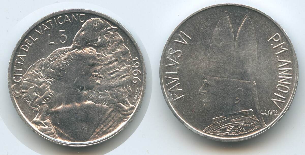 Vatikan Italien-Kirchenstaat 5 Lire 1966-IV G8506 - Papst Paul VI.1963-1978 Vaticano Vatican ...