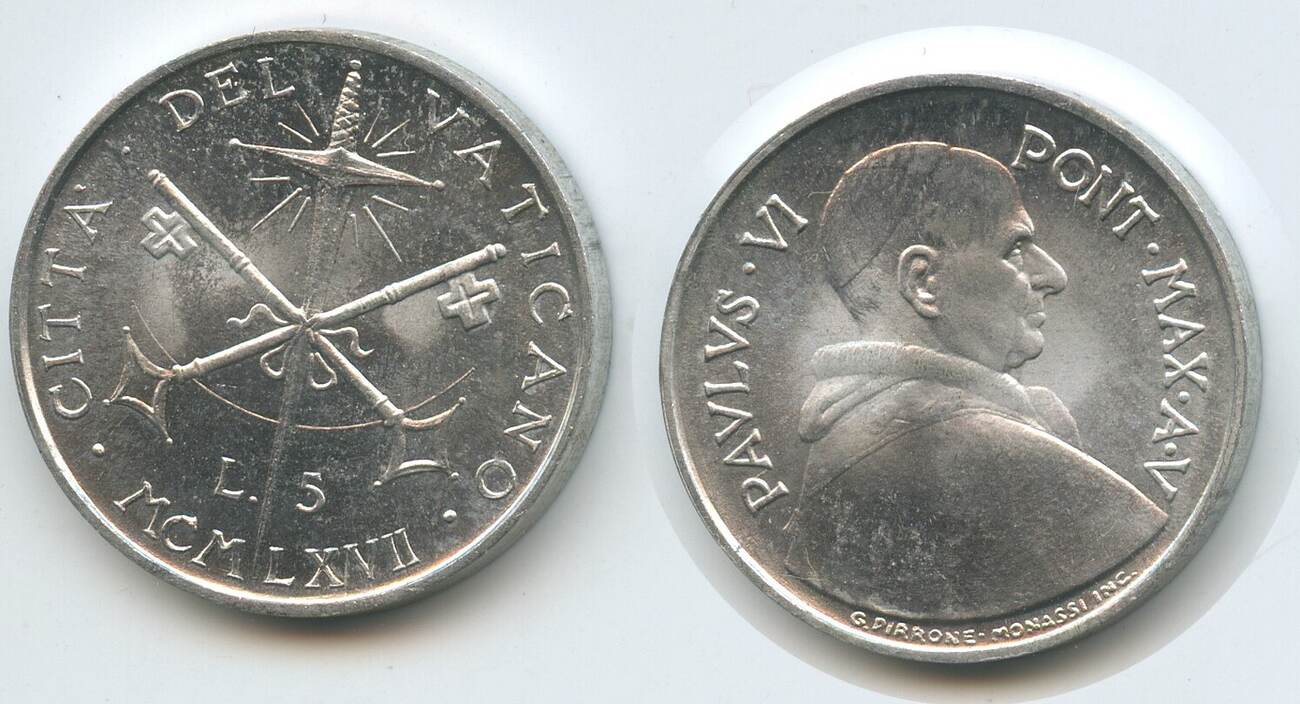 Vatikan Italien-Kirchenstaat 5 Lire 1967-V G8508 - Papst Paul VI.1963-1978 Vaticano Vatican ...