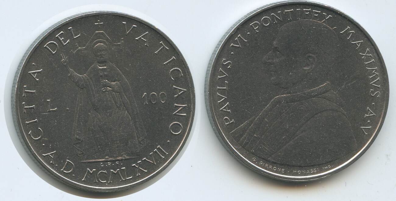 Vatikan Italien-Kirchenstaat 100 Lire 1967-V G8532 - Papst Paul VI.1963-1978 Vaticano Vatican ...