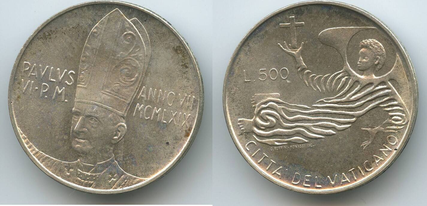 Vatikan Italien-Kirchenstaat 500 Lire Silber 1969 MCMLXIX M#7647 ...
