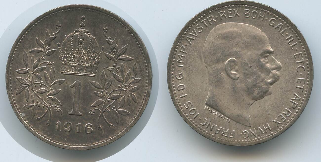 Österreich Kaiserreich 1 Corona (1 Krone) Silber 1916 Wien G5751 - Kaiser Franz Joseph I. 1848 ...