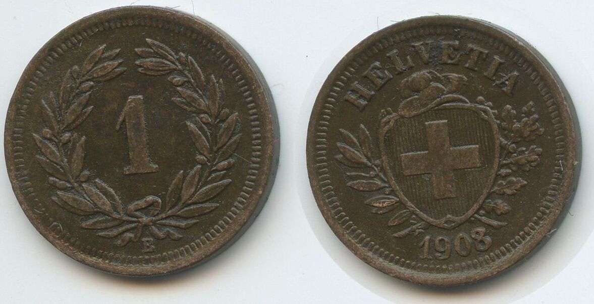 Schweiz Eidgenossenschaft 1 Rappen 1908 B Bern M#6998 - Confédération Helvétique Switzerland ...