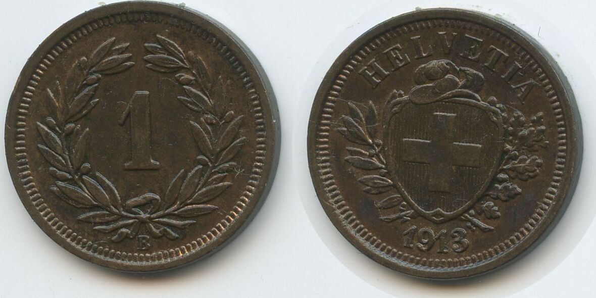 Schweiz Eidgenossenschaft 1 Rappen 1913 B Bern M#7000 - Confédération Helvétique Switzerland ...