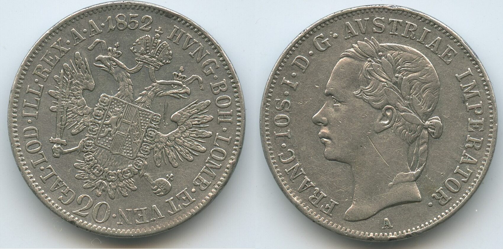 Österreich Kaiserreich 20 Kreuzer Silber 1852 A Wien H0035 - RAR Links ...
