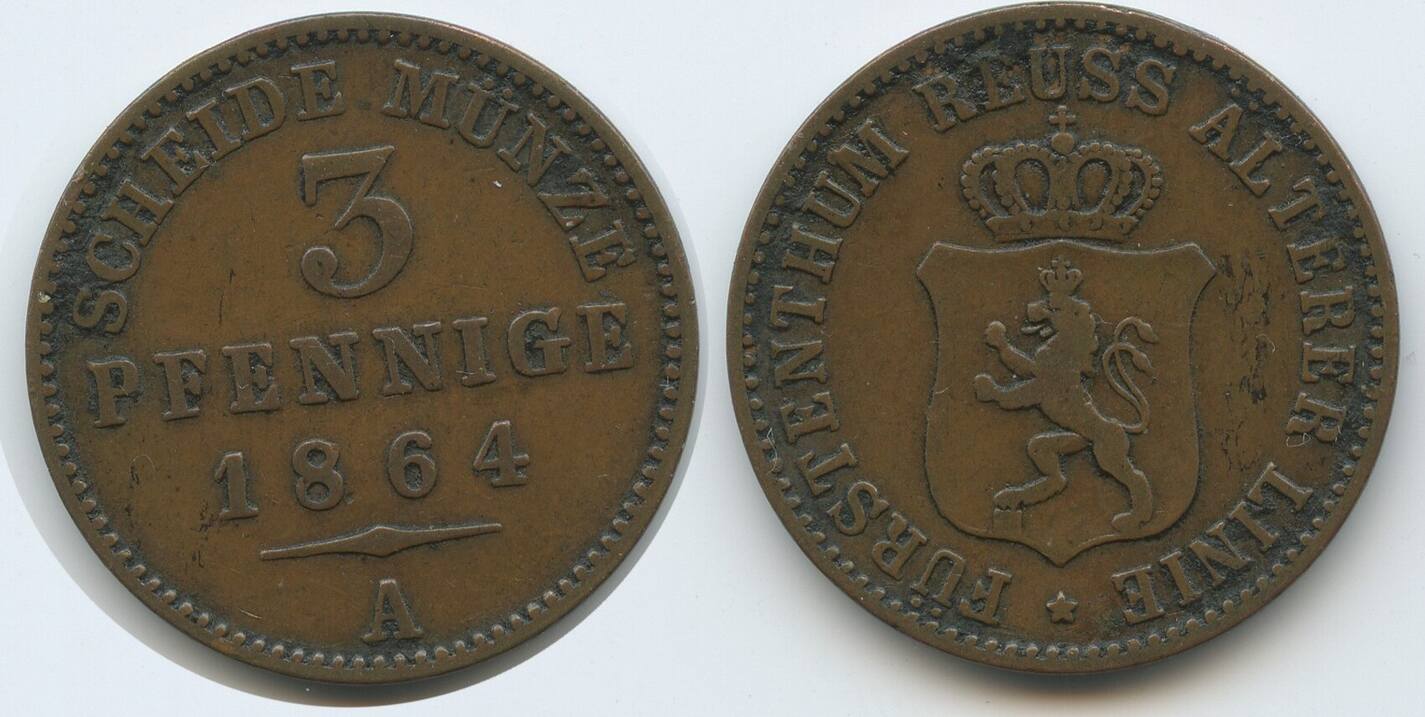 Reuß-Greiz - Ältere Linie 3 Pfennig 1864 A Berlin G6812 - Henry XXII ...