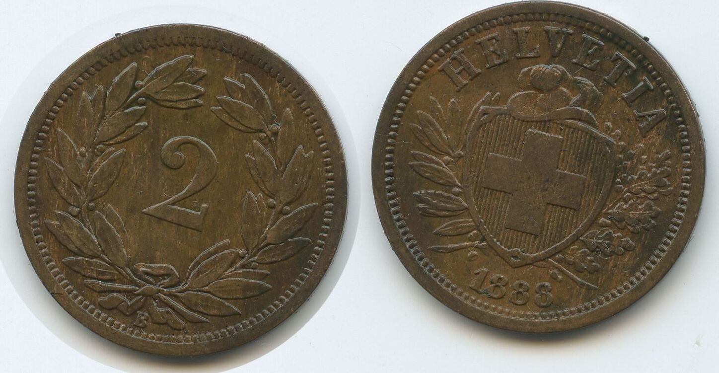 Schweiz Eidgenossenschaft 2 Rappen 1888 B Bern G11385 - RAR Federal State Switzerland Suisse ...