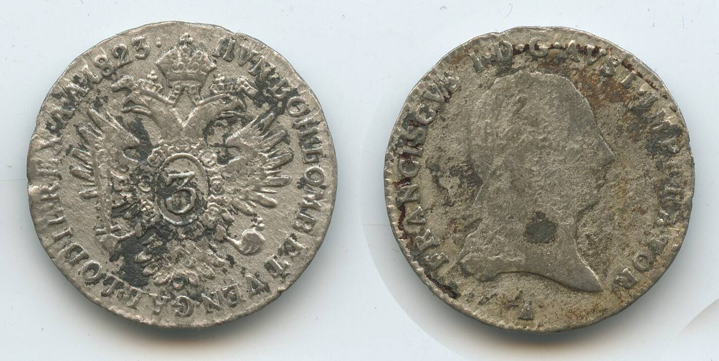 Österreich Kaiserreich 3 Kreuzer Silber 1823 A Wien G14930 - Franz II. 1792-1835 Austria Vienna ...