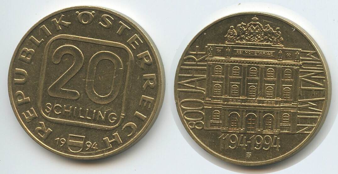 Österreich 20 Schilling 1994 G16277 - 800 Jahre Münze Wien - 800 Years ...