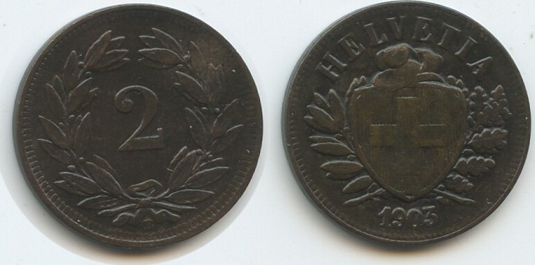 Schweiz Eidgenossenschaft 2 Rappen 1903 B Bern M#7008 - Confédération Helvética Switzerland ...