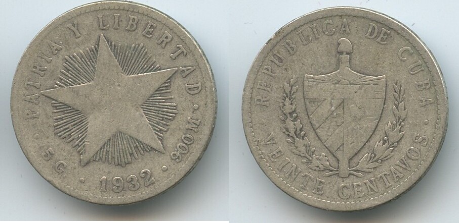 Kuba 20 Centavos (Veinte Centavos) 1932 M#3232 - First Republic Cuba ...