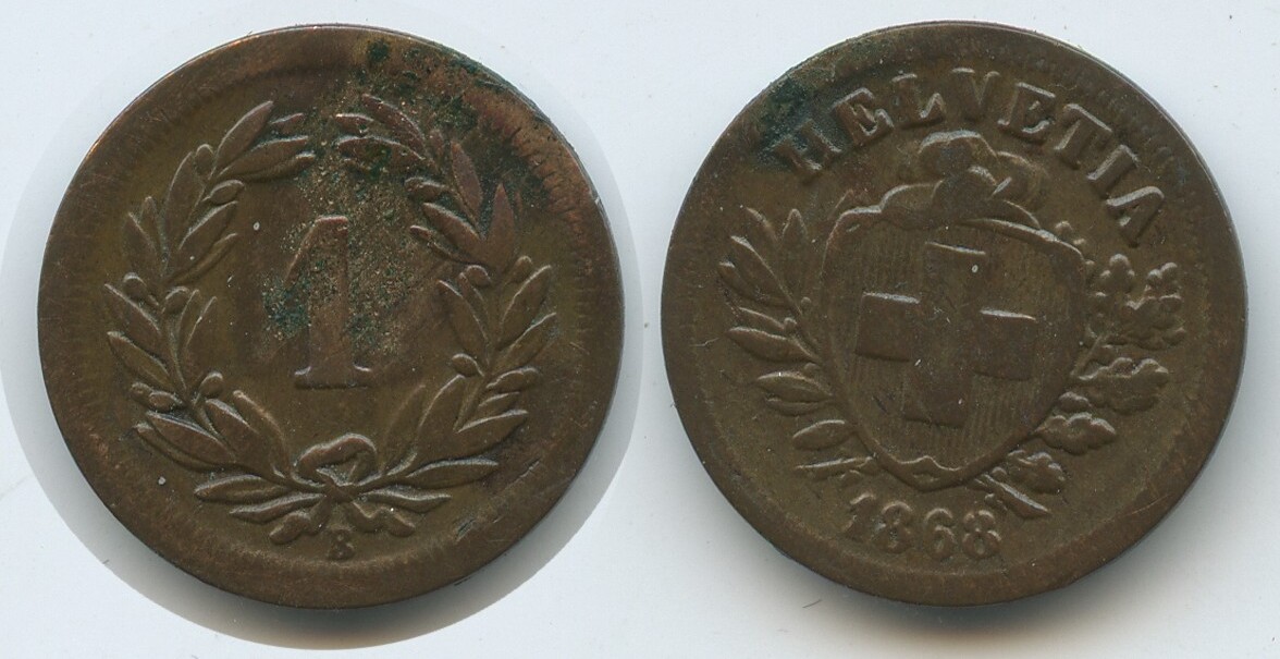 Schweiz Eidgenossenschaft 1 Rappen 1868 B Bern M#7015 - RAR Confédération Helvétique Switzerland ...