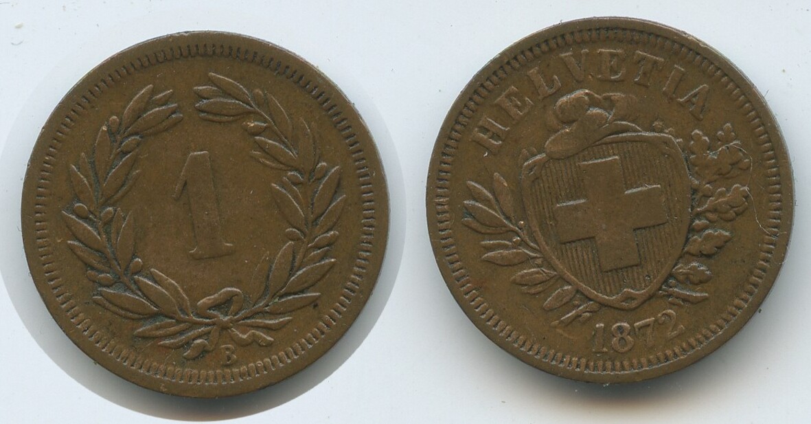 Schweiz Eidgenossenschaft 1 Rappen 1872 B Bern M#7016 - Confédération Helvétique Switzerland ...