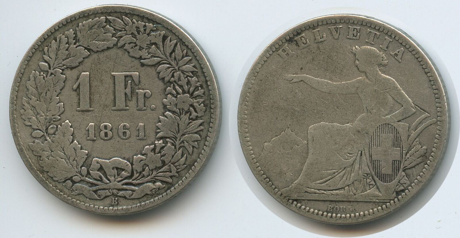 Schweiz Eidgenossenschaft 1 Franken Silber 1861 B Bern M#7021 - RAR Seated Helvetia ...