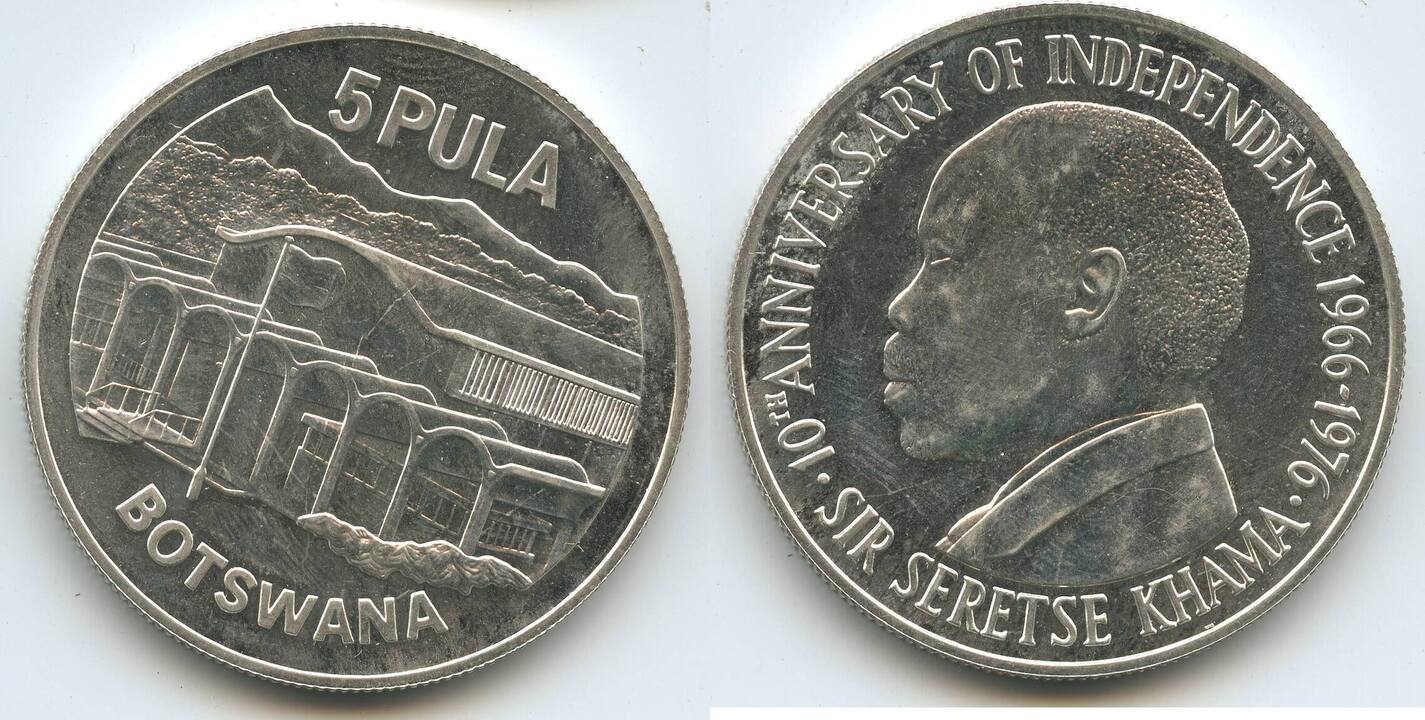 Botswana 5 Pula Silber 1976 GS1217 - 10th Anniversary of Independence ...