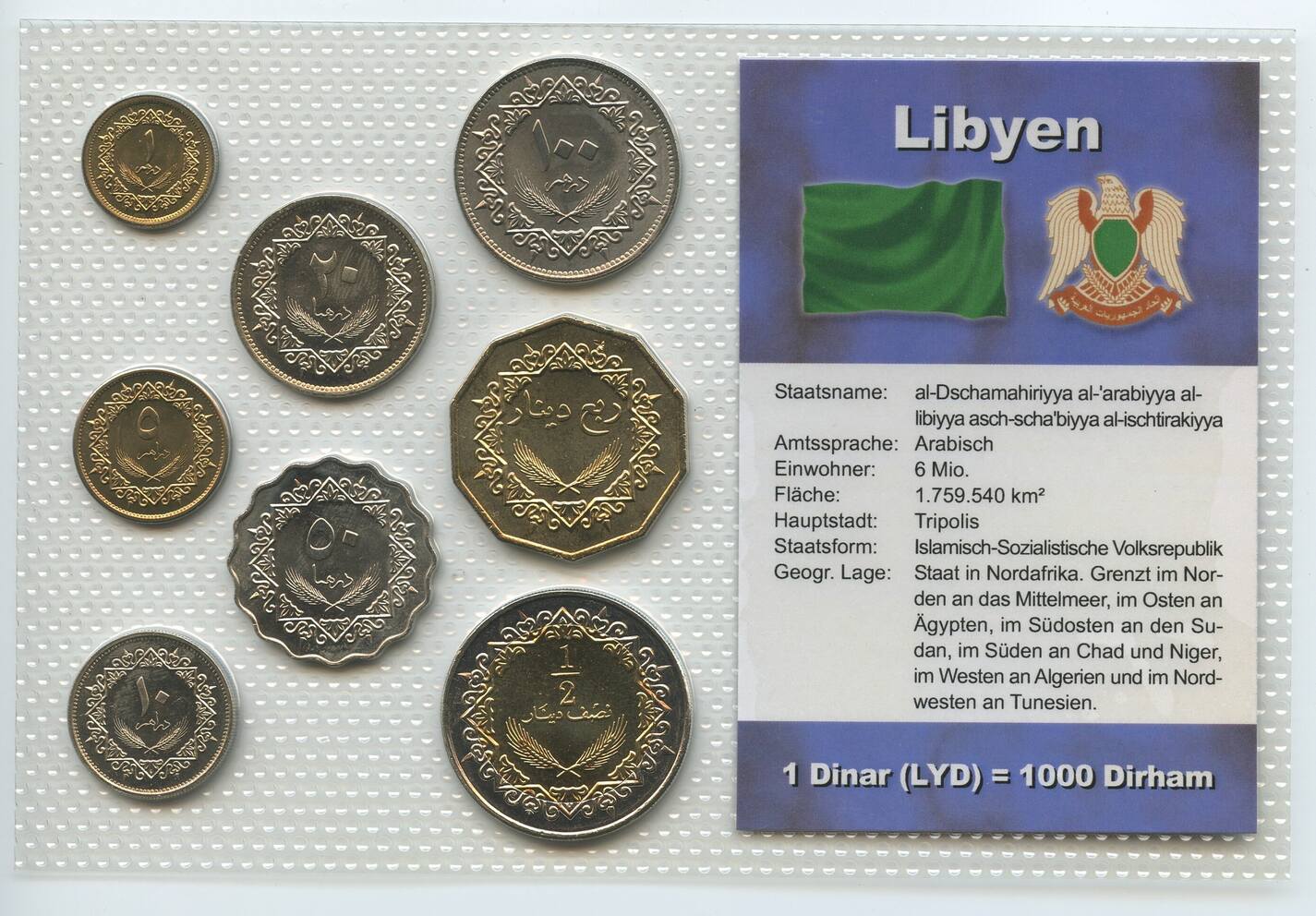 Libyen Libya 1 Dirham - ½ Dinar KMS 1979-2004 GN490b - Kursmünzensatz ...