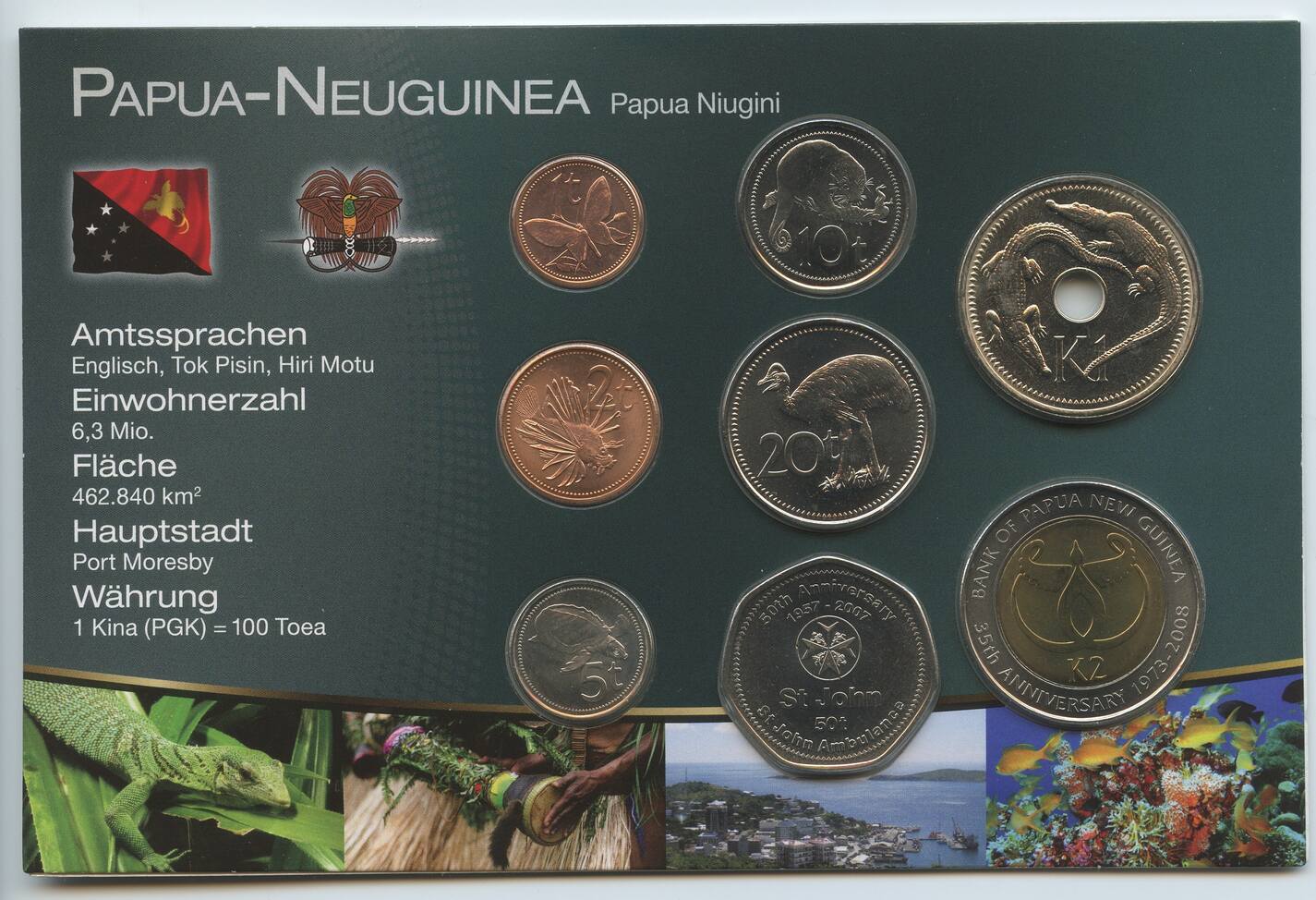 Papua Neuguinea Papua New Guinea 1 Toea - 2 Kina KMS 1996-2009 GN490k ...
