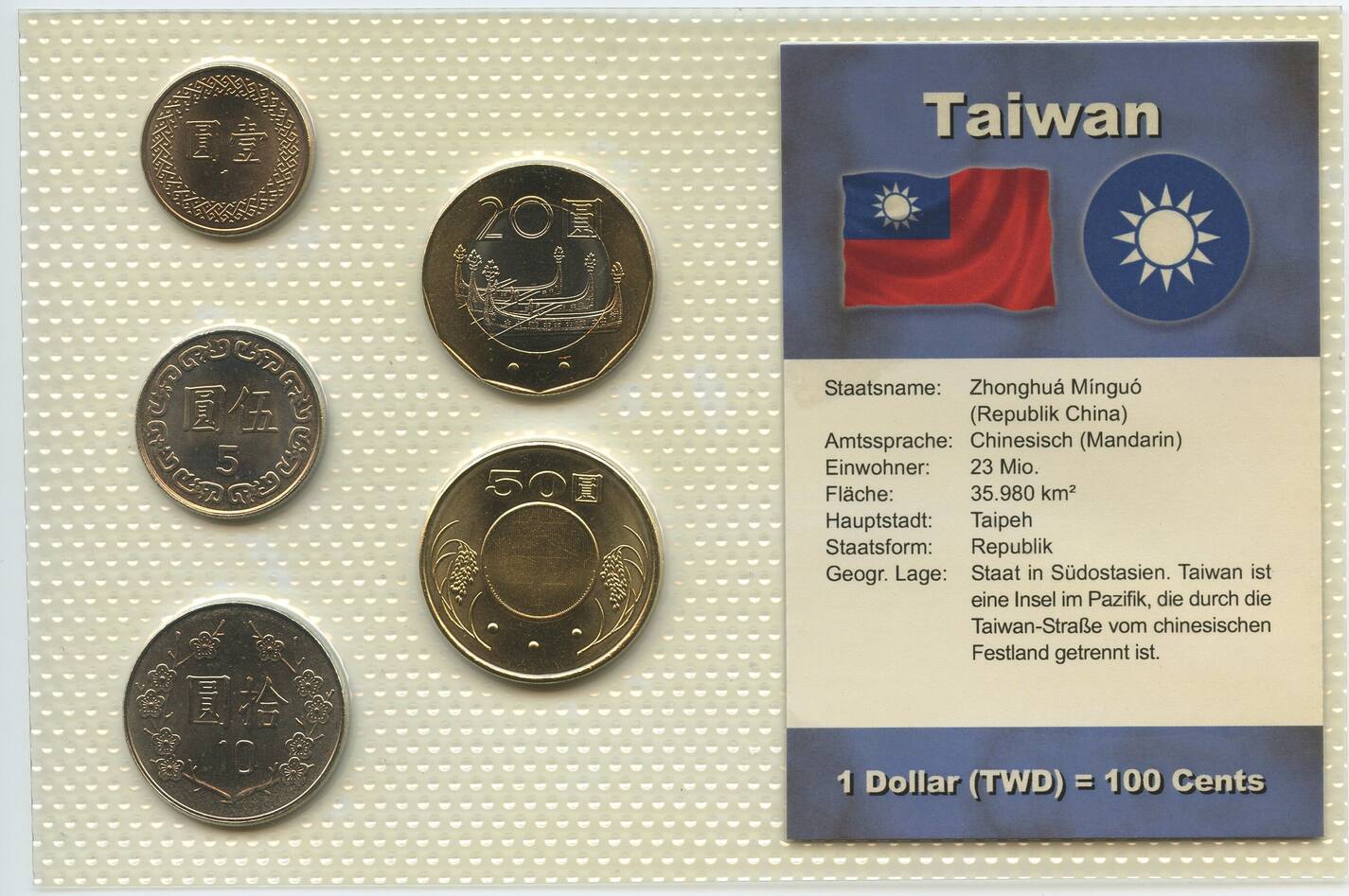 Taiwan 1 New Dollar - 50 New Dollars KMS 2005 GN490q - Kursmünzensatz ...
