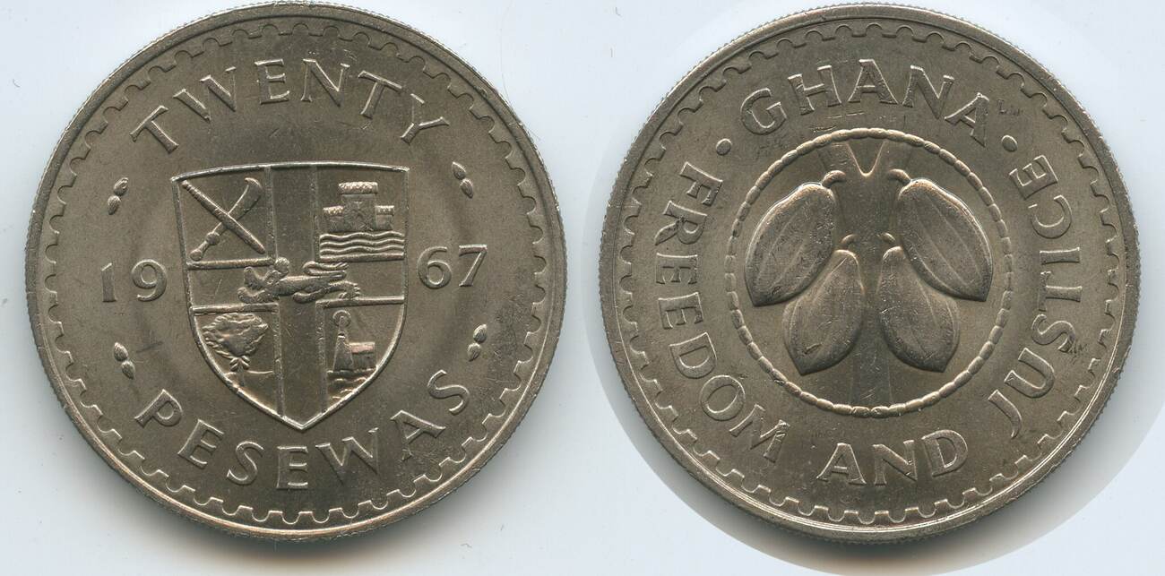 Ghana Republik Twenty Pesewas (20 Pesewas) 1967 G13268 - Cacao Fruits ...