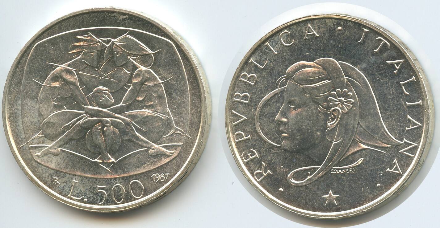 Italien Republik 500 Lire Silber 1987 R Rom M#7618 - Year of the Family - Italy Italia ...