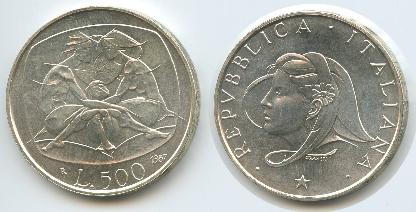 Italien Republik 500 Lire Silber 1987 R Rom M#7648 - Year of the Family - Italy Italia ...
