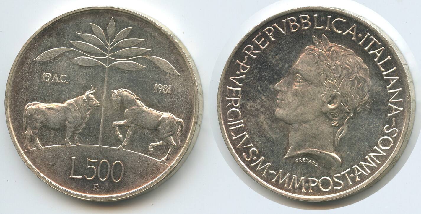 Italien Republik 500 Lire Silber 1981 R Rom M#6518 - 2000th Anniversary of the Death of Virgil ...