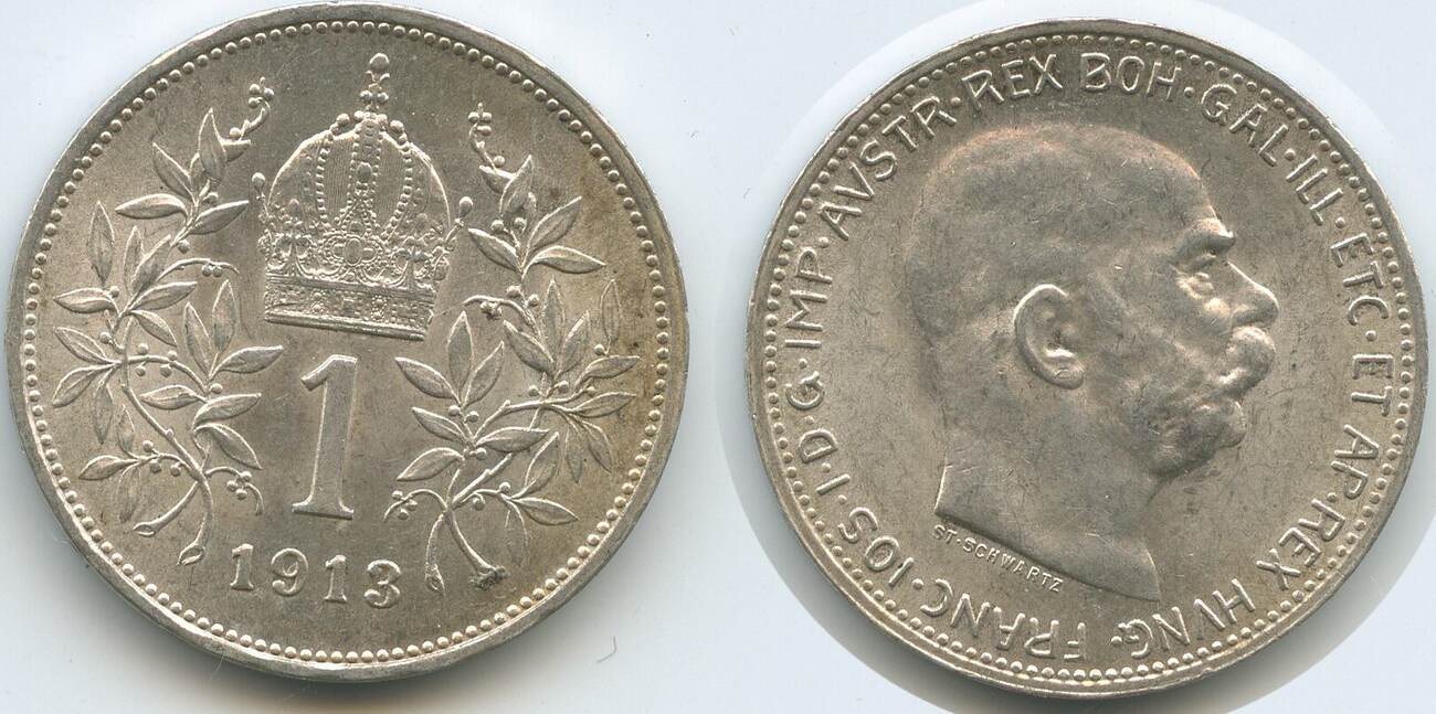 Österreich Kaiserreich 1 Corona (1 Krone) Silber 1913 Wien G5700 - Kaiser Franz Joseph I. 1848 ...