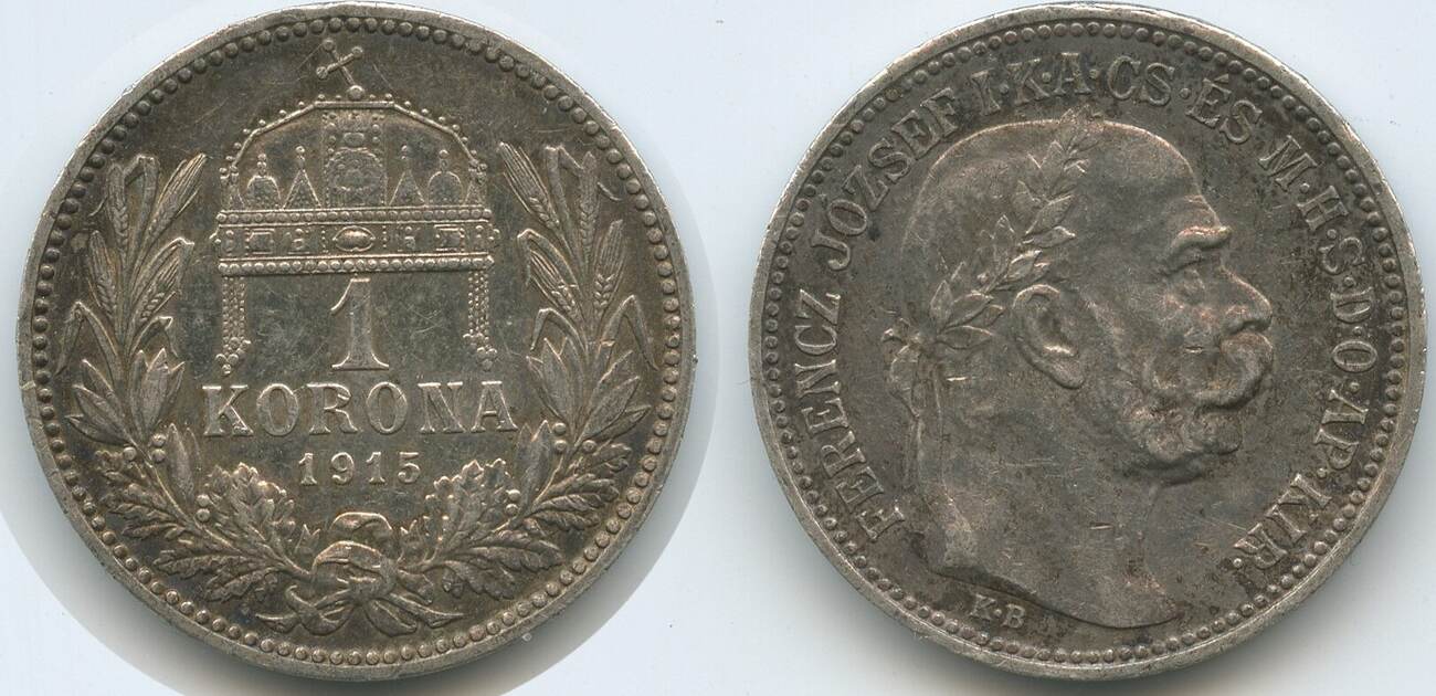 Ungarn Kaiserreich 1 Korona (Krone) Silber 1915 KB Kremnitz G5754 - Kaiser Franz Joseph I. 1848 ...